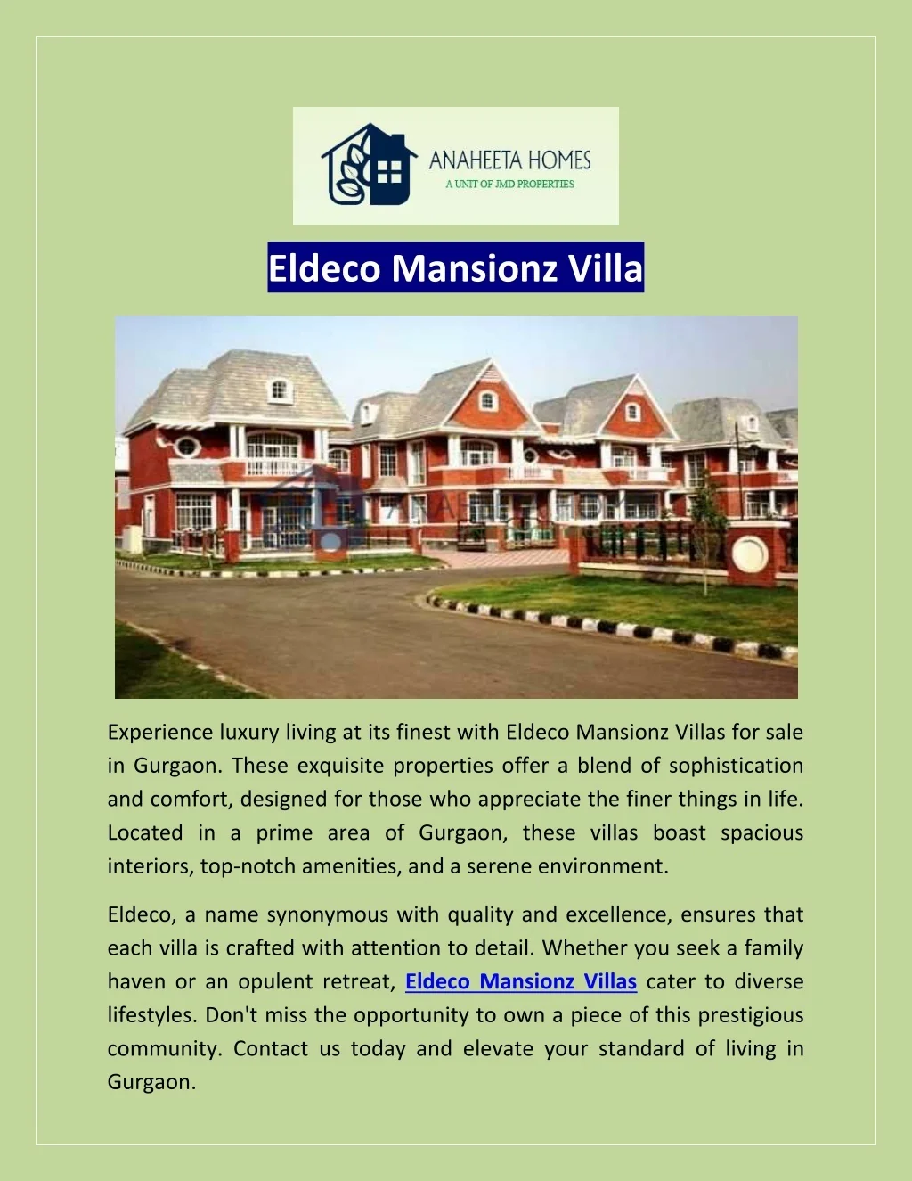 PPT - Eldeco Mansionz Villa PowerPoint Presentation, free download - ID ...