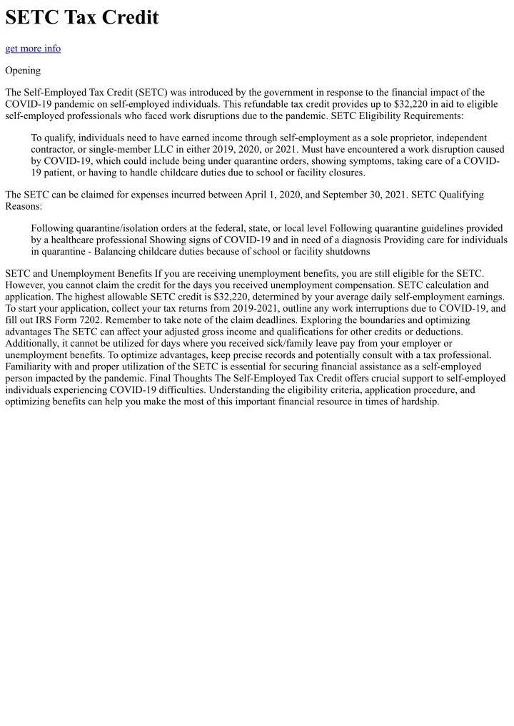 PPT - SETC Tax Credit Origin PowerPoint Presentation, free download ...