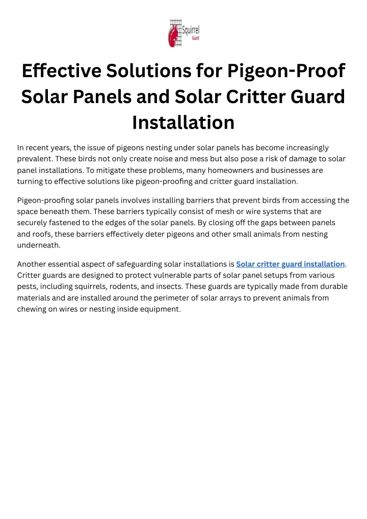 PPT - Effective Solutions for Pigeon-Proof Solar Panels and Solar Critter Guard Installation ...