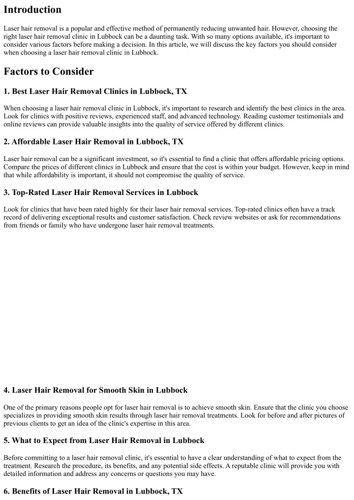 PPT - How to Choose a Laser Hair Removal Clinic in Lubbock: Factors to ...