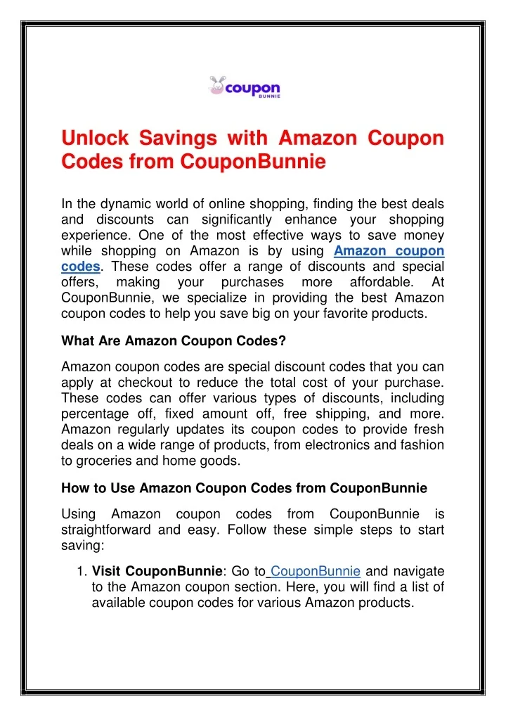 PPT - Unlock Savings with Amazon Coupon Codes from CouponBunnie ...