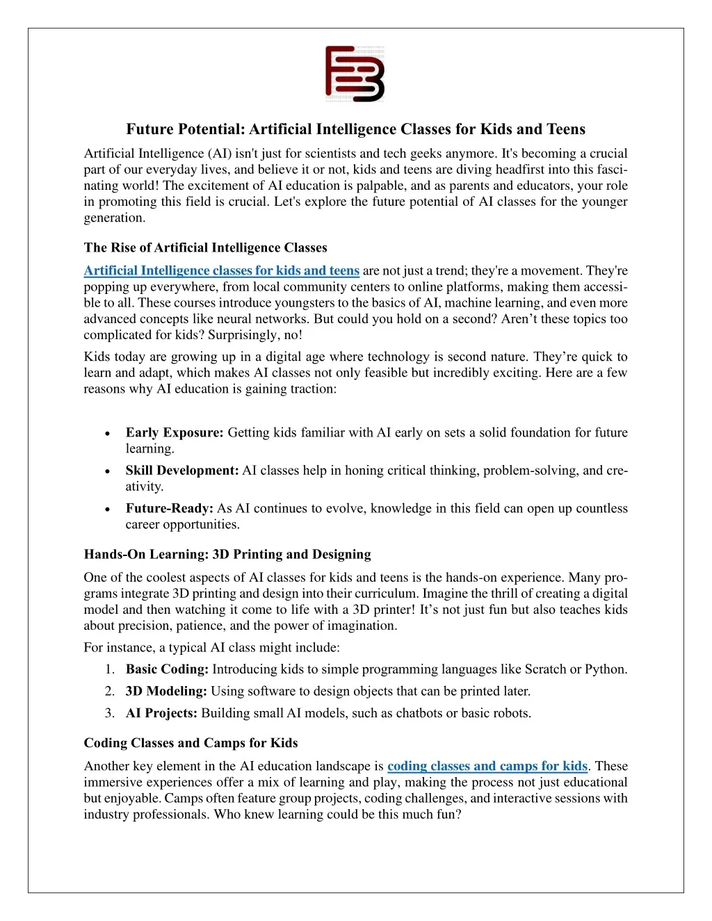 PPT - Future Potential: Artificial Intelligence Classes for Kids and Teens PowerPoint ...