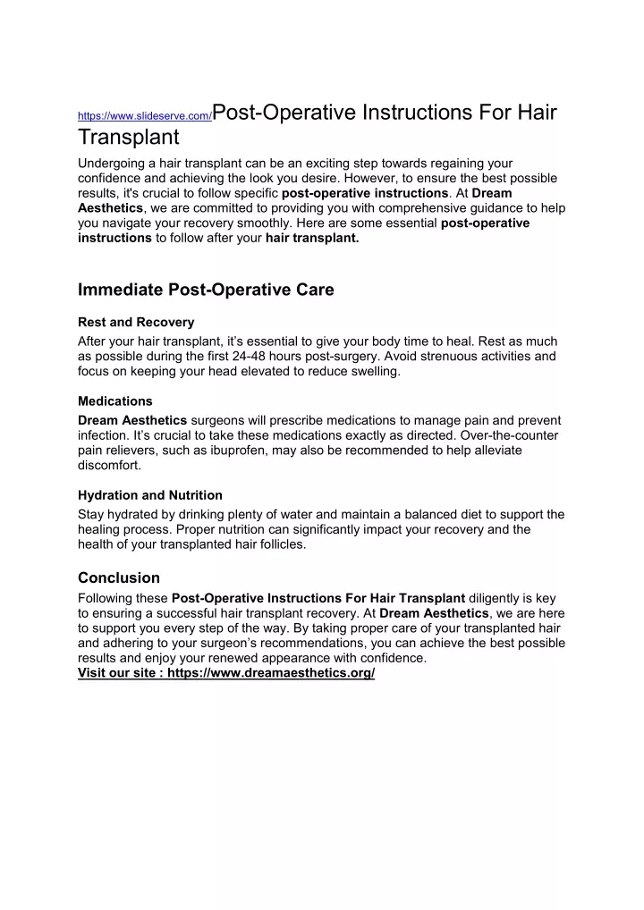 Ppt Post Operative Instructions For Hair Transplant Powerpoint