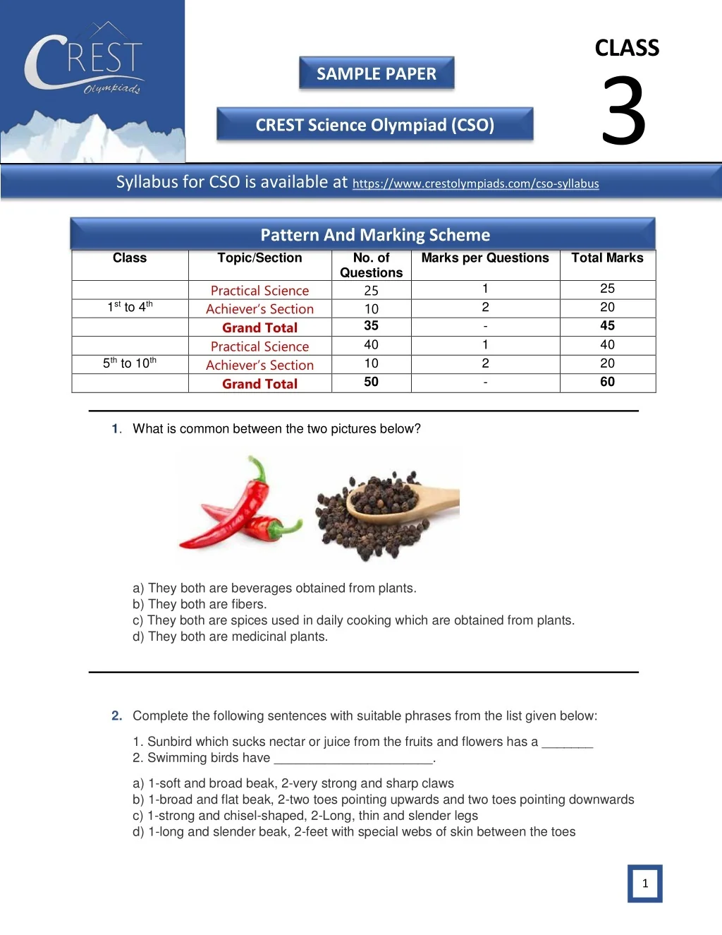 PPT - Crest Science Olympiad (CSO) Class 3 Sample Paper PowerPoint ...