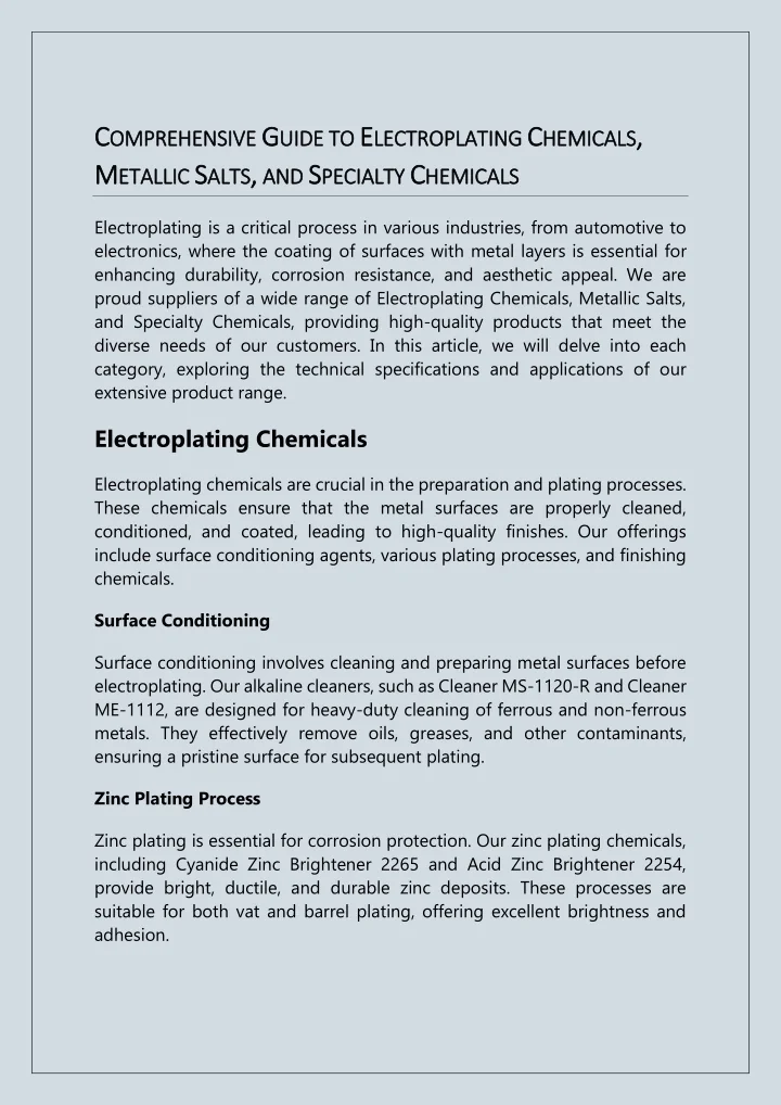 PPT - COMPREHENSIVE GUIDE TO ELECTROPLATING CHEMICALS, METALLIC SALTS ...
