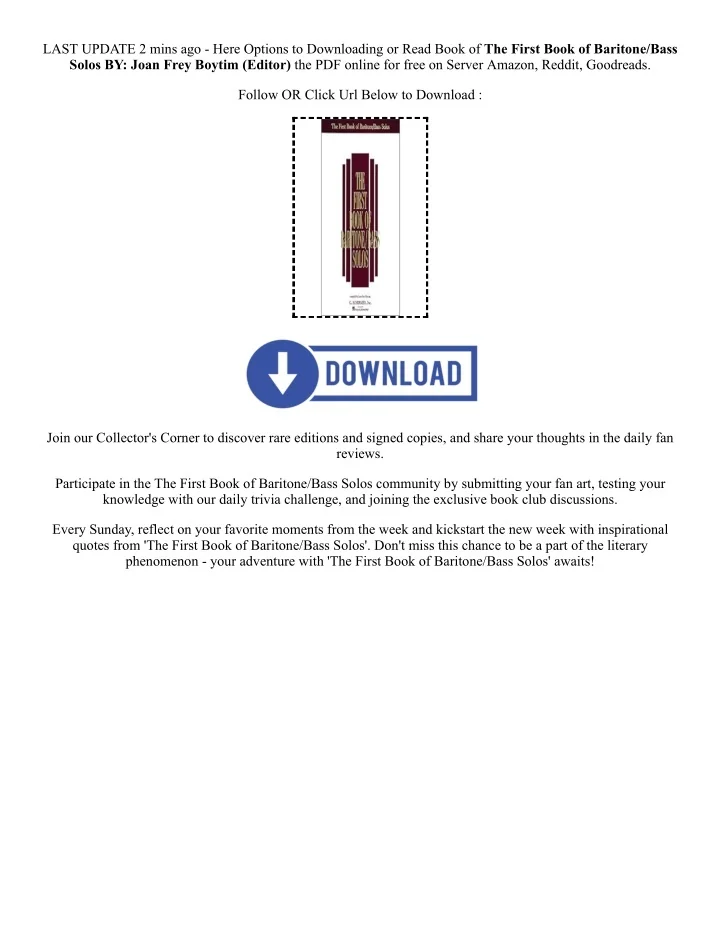 PPT - PDF [DOWNLOAD] The First Book of Baritone/Bass Solos By Joan Frey ...
