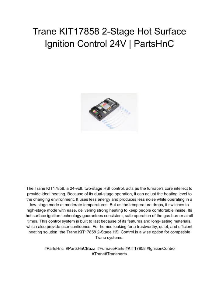 PPT - Trane KIT17858 2-Stage Hot Surface Ignition Control 24V ...