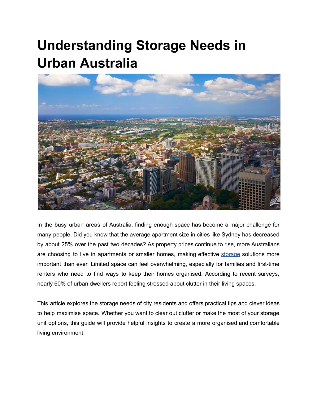 PPT - Understanding Storage Needs in Urban Australia PowerPoint ...