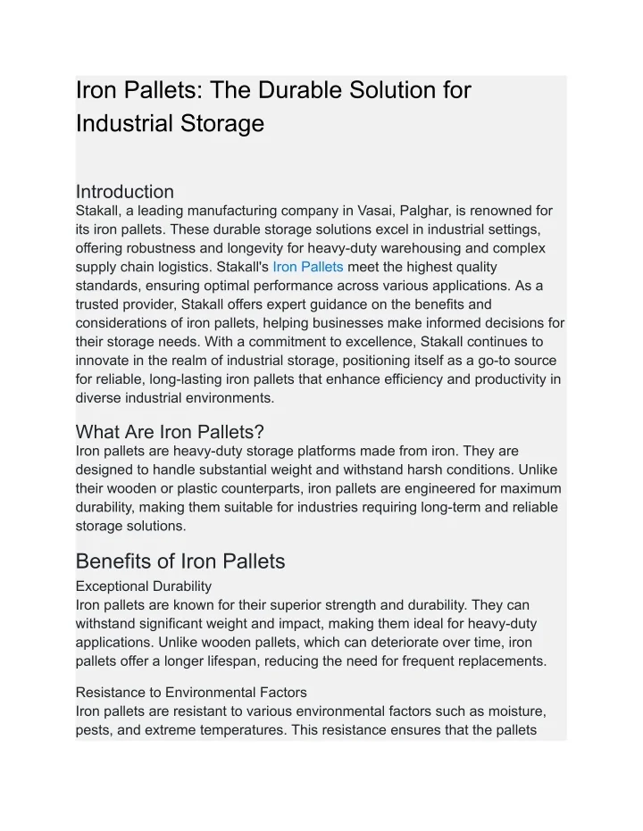 PPT - Iron Pallets: The Ultimate Solution for Heavy-Duty Storage and ...