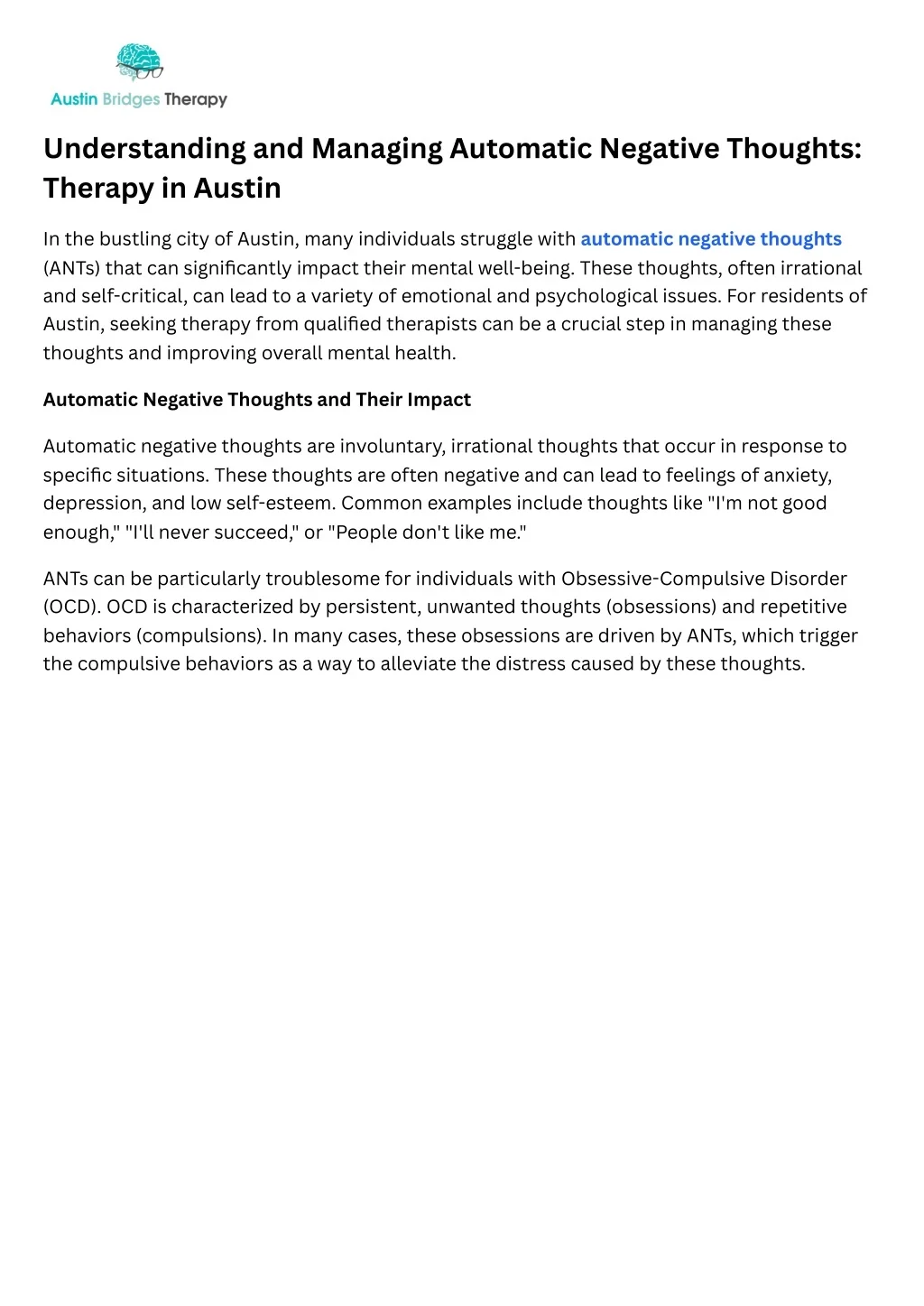 PPT - Understanding and Managing Automatic Negative Thoughts Therapy in ...