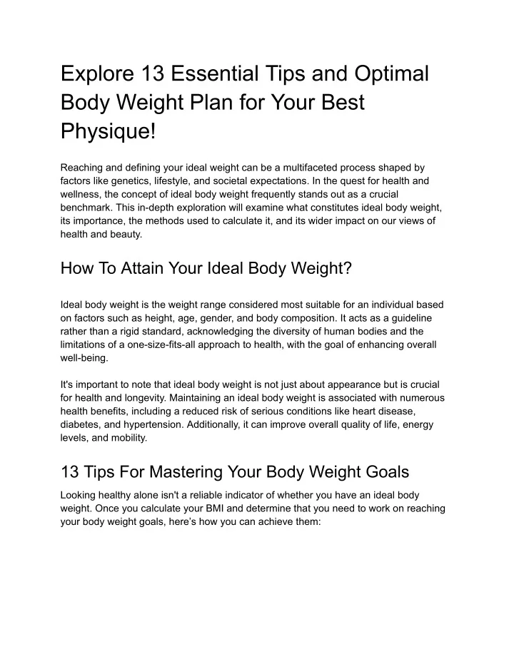 PPT - Explore 13 Essential Tips and Optimal Body Weight Plan for Your ...