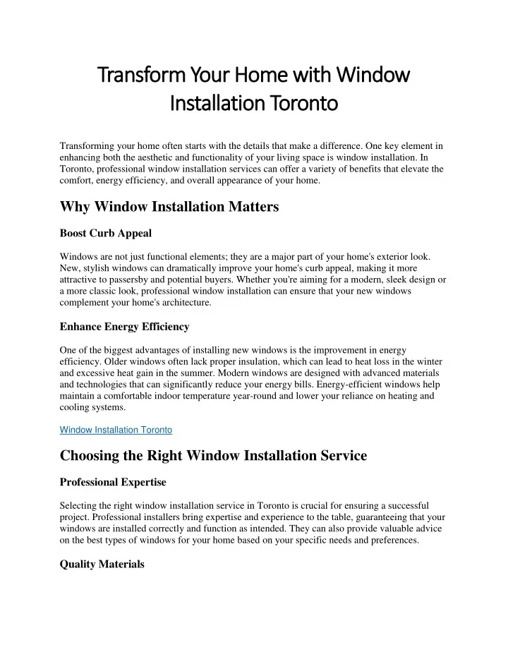 PPT - Transform Your Home with Window Installation Toronto 11 ...