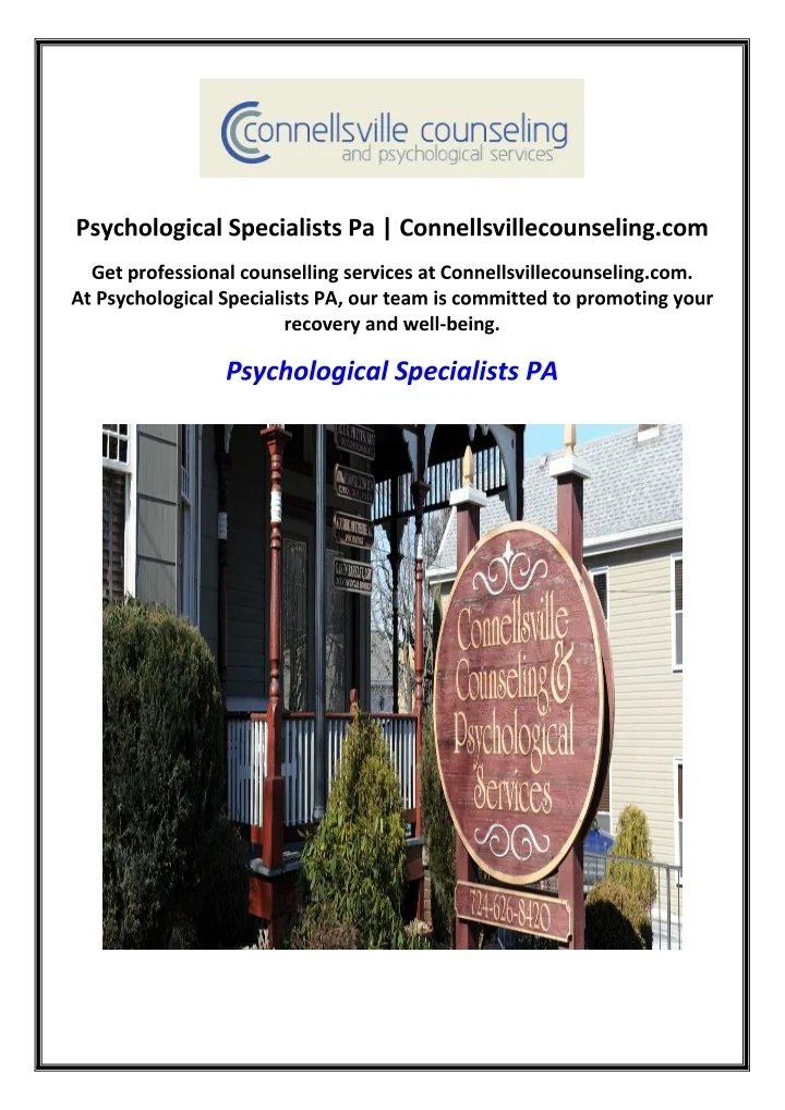 PPT - Psychological Specialists Pa | Connellsvillecounseling.com PowerPoint Presentation - ID ...