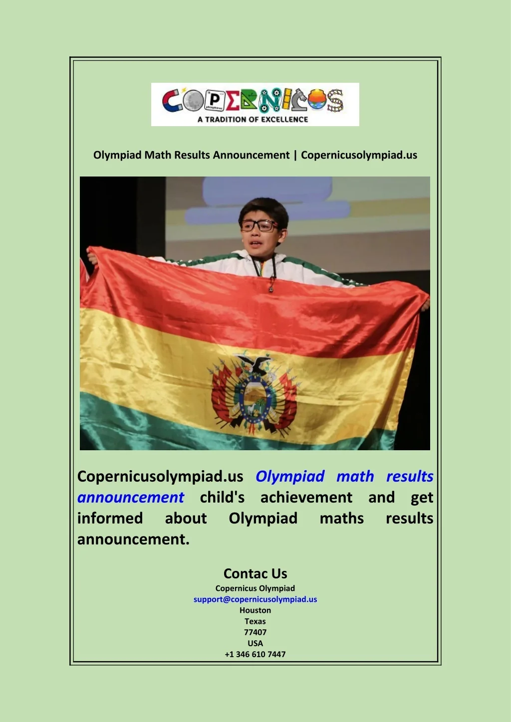 PPT - Olympiad Math Results Announcement Copernicusolympiad.us ...