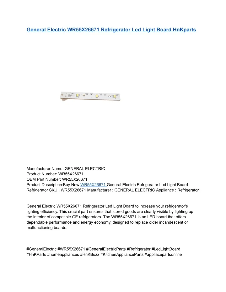 PPT - General Electric WR55X26671 Refrigerator Led Light Board HnKparts ...
