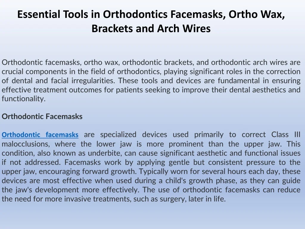 PPT - Essential Tools in Orthodontics Facemasks, Ortho Wax, Brackets ...
