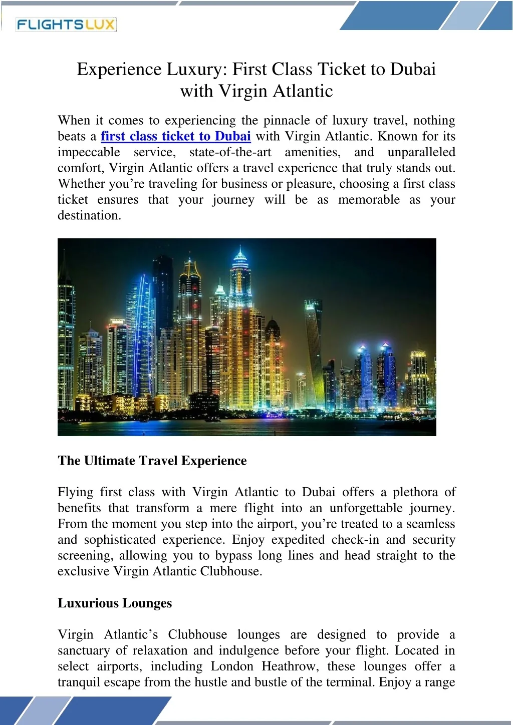 PPT - Experience Luxury First Class Ticket to Dubai with Virgin ...