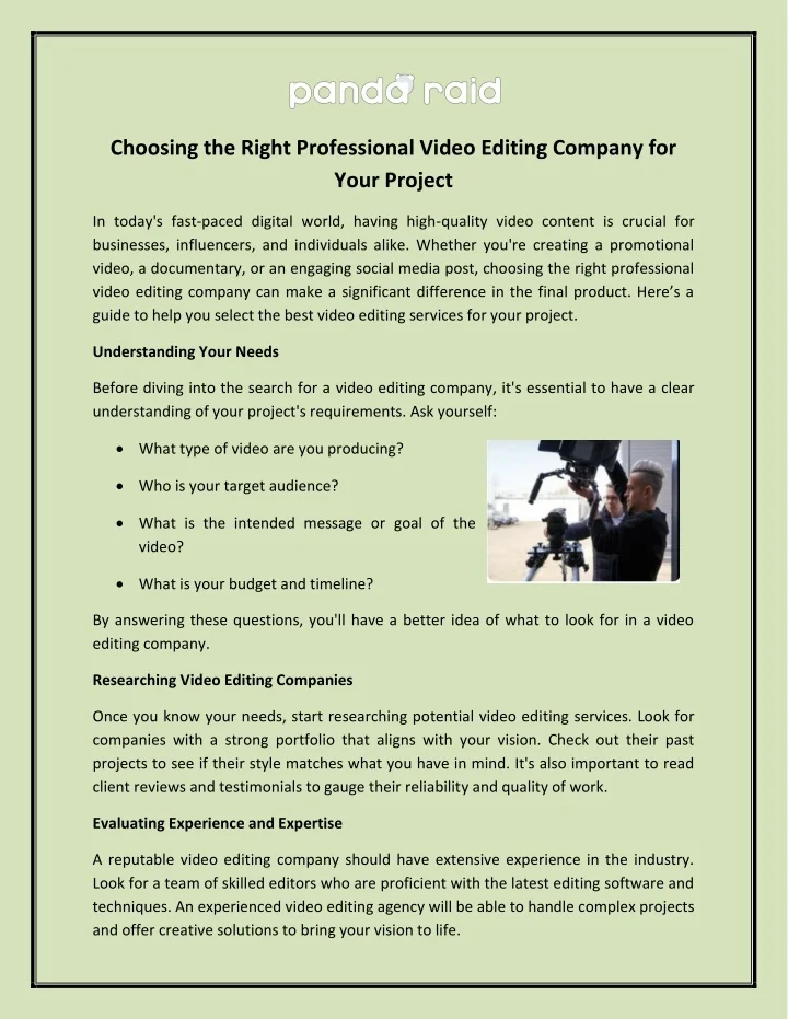 PPT - Choosing the Right Professional Video Editing Company for Your ...