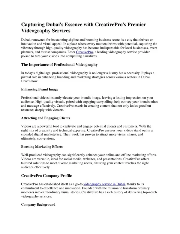 PPT - Capturing Dubai's Essence with CreativePro's Premier Videography ...