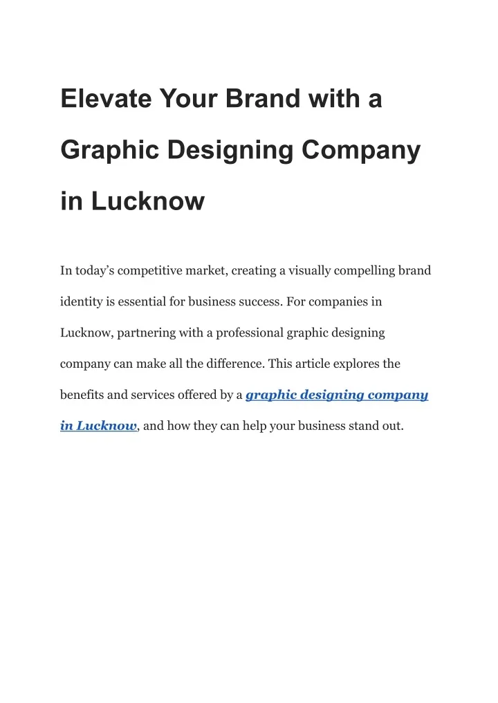 PPT - Elevate Your Brand with a Graphic Designing Company in Lucknow PowerPoint Presentation ...