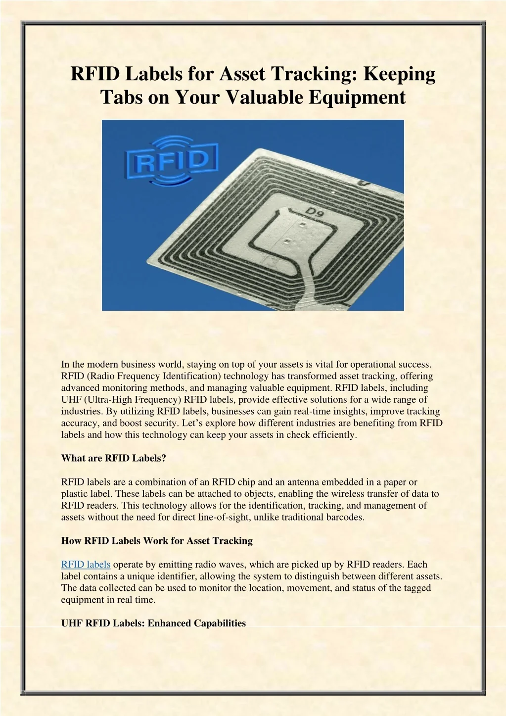 PPT - RFID Labels for Asset Tracking Keeping Tabs on Your Valuable ...