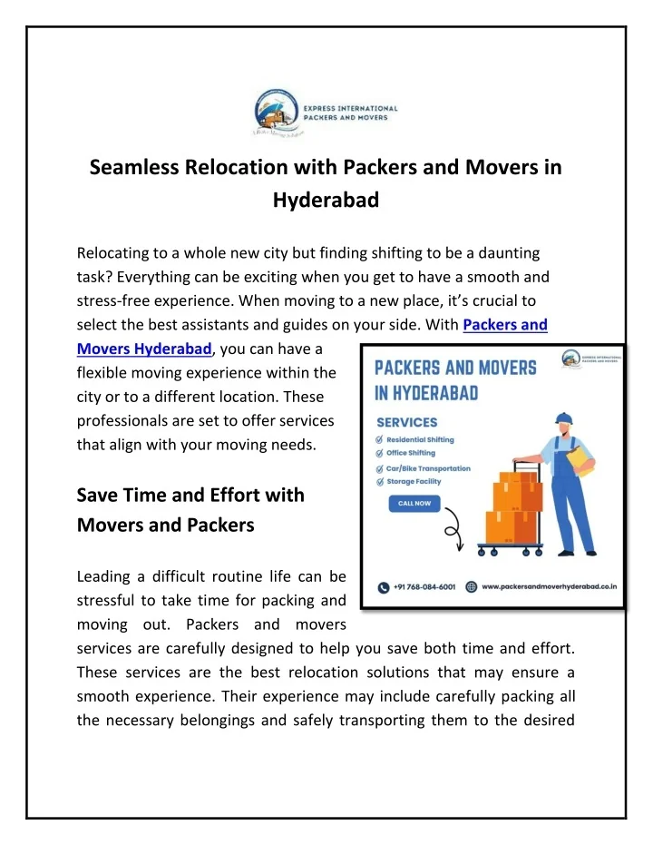 PPT - Seamless Relocation with Packers and Movers in Hyderabad PowerPoint Presentation - ID:13464471