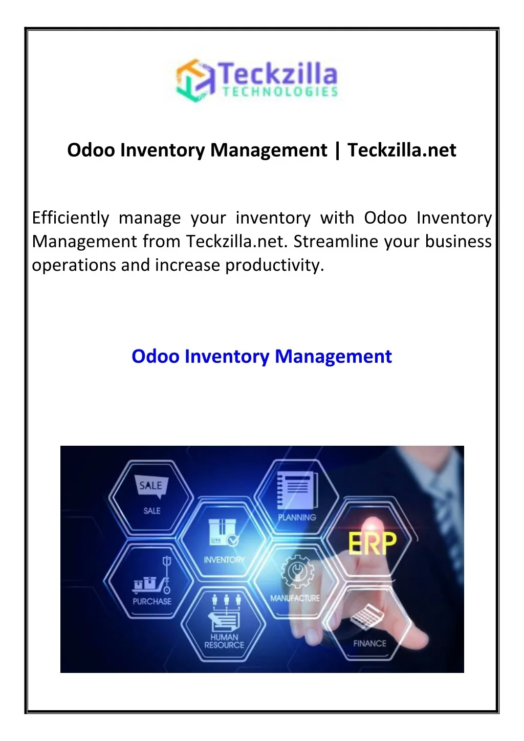 PPT - Odoo Inventory Management Teckzilla.net PowerPoint Presentation, free download - ID:13465886