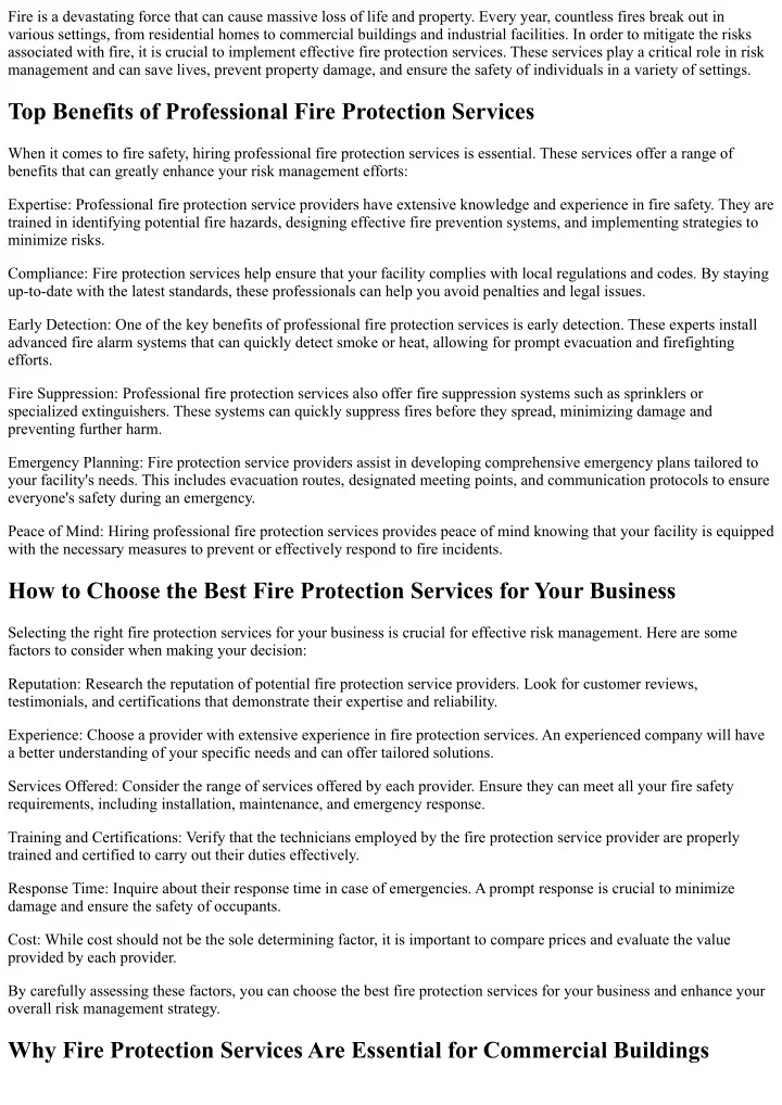 PPT - Risk Management and the Critical Role of Fire Protection Services ...