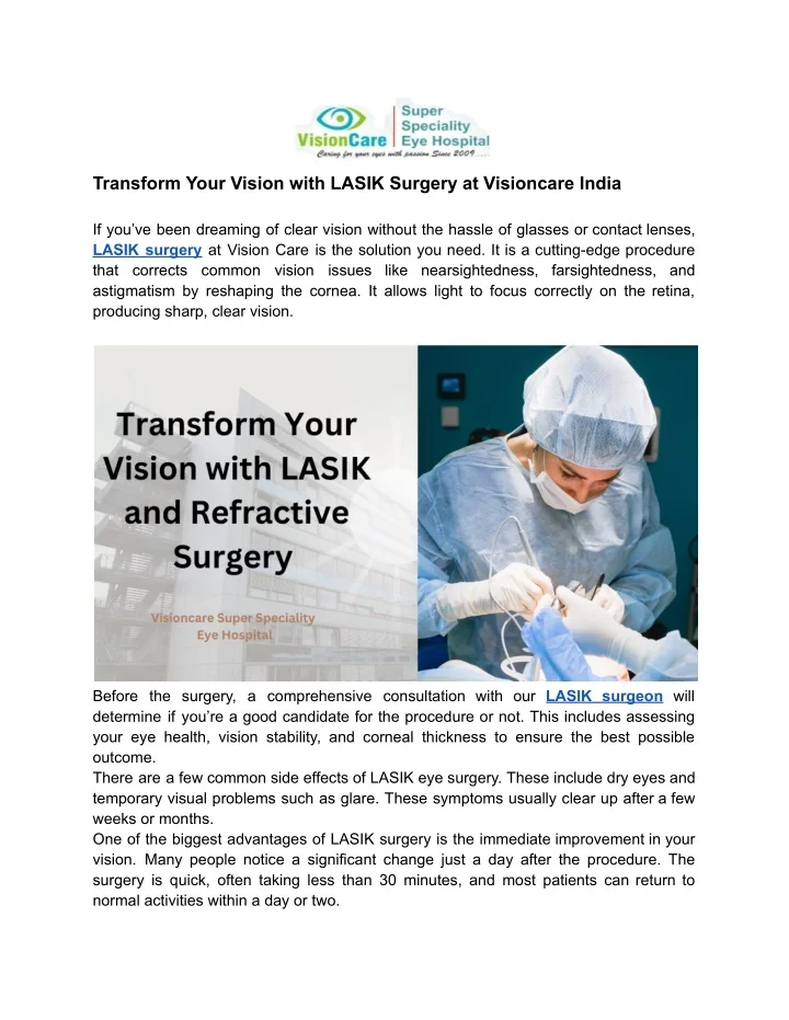 PPT - Transform Your Vision with LASIK Surgery at Visioncare India ...