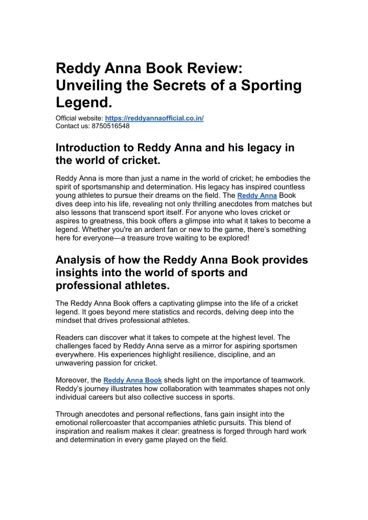 PPT - Reddy Anna Book Review - Unveiling the Secrets of a Sporting ... PPT - Reddy Anna Book Review - Unveiling the Secrets of a Sporting ...