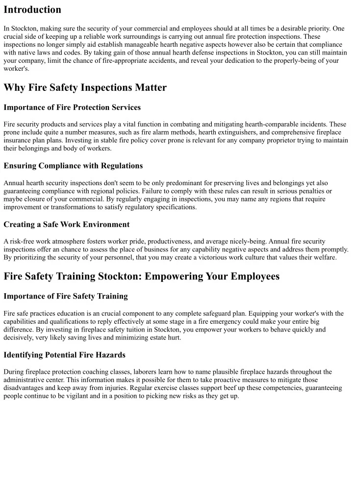 PPT - Taking Advantage of Annual Fire Safety Inspections in Stockton ...