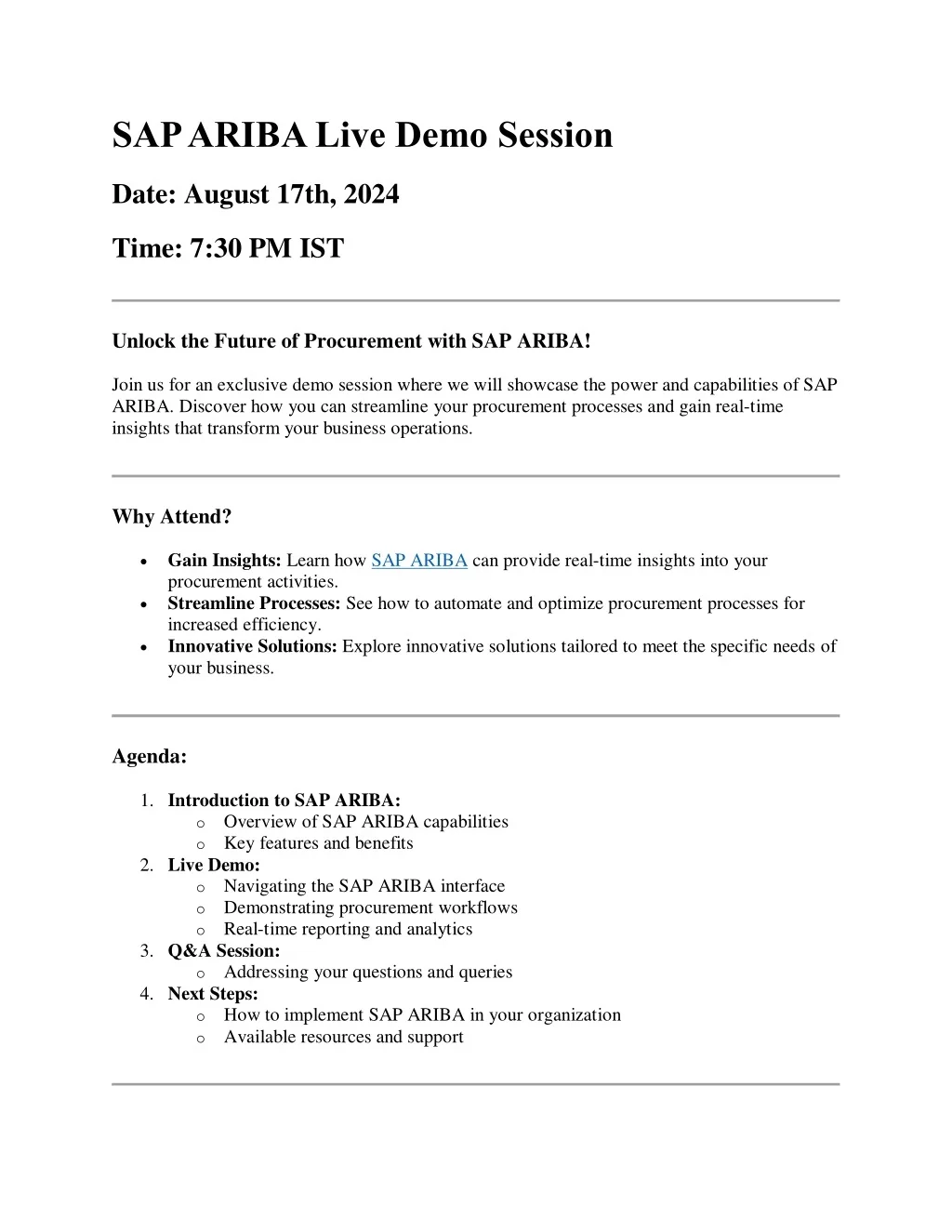 PPT - SAP ARIBA Live Demo Session PowerPoint Presentation, free ...