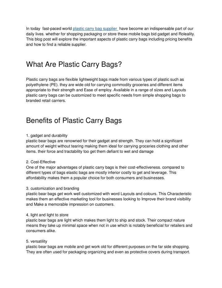 PPT - The Comprehensive Guide to Plastic Carry Bags: Pricing, Benefits ...