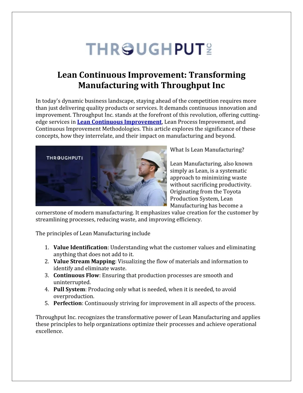 PPT - Lean Continuous Improvement Transforming Manufacturing with ...