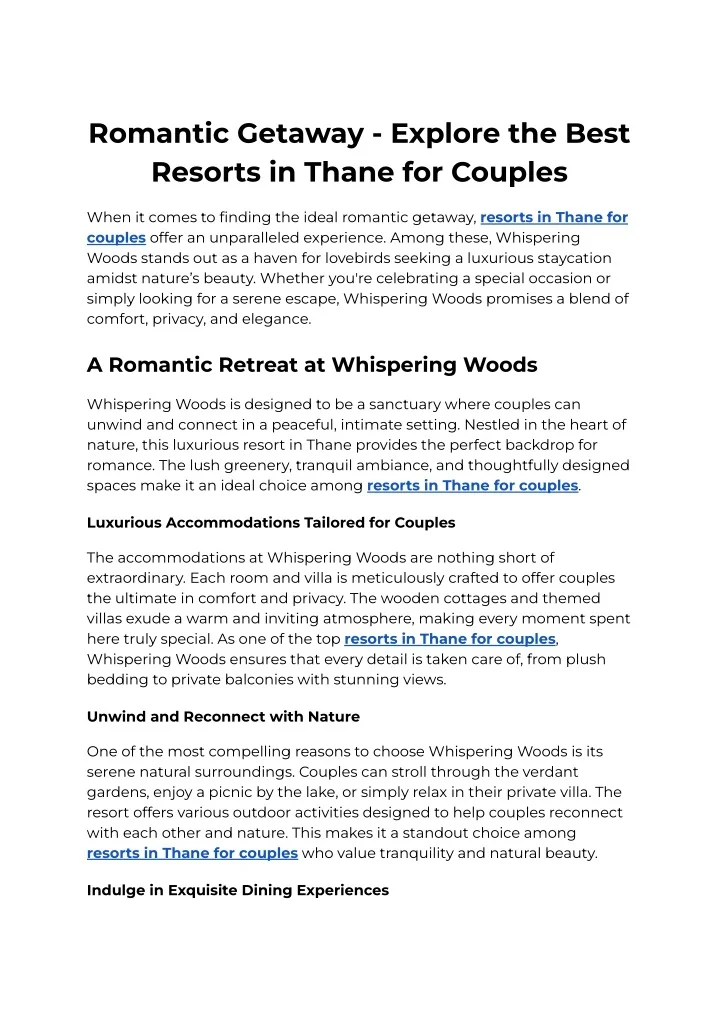 PPT - Romantic Getaway - Explore the Best Resorts in Thane for Couples ...