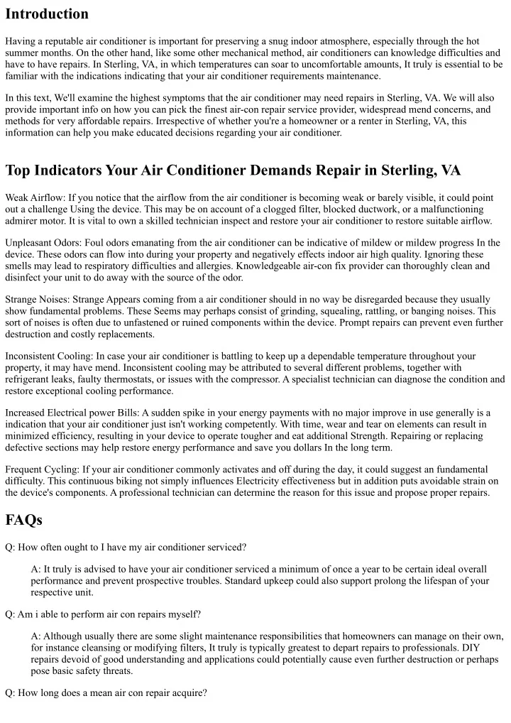 PPT - Major Signs Your Air Conditioner Requirements Restore in Sterling ...