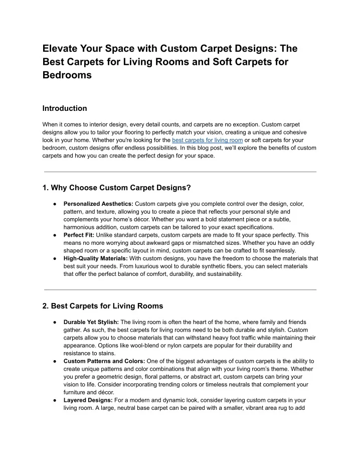 PPT - Elevate Your Space with Custom Carpet Designs_ The Best Carpets for Living Rooms and Soft ...