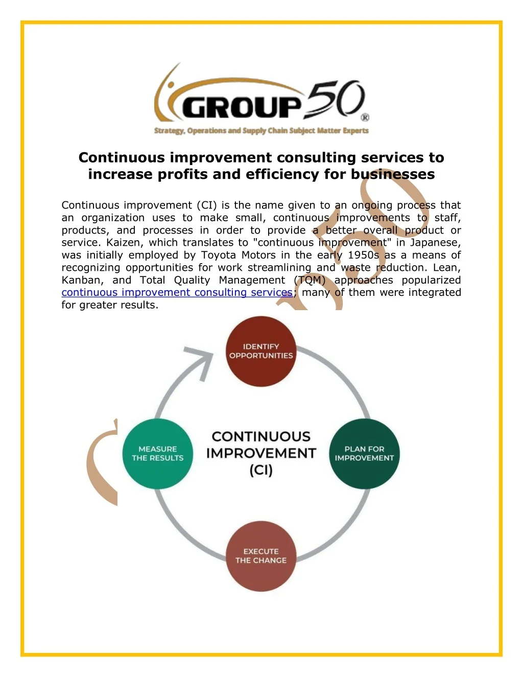 PPT - Continuous improvement consulting services PowerPoint Presentation - ID:13492353