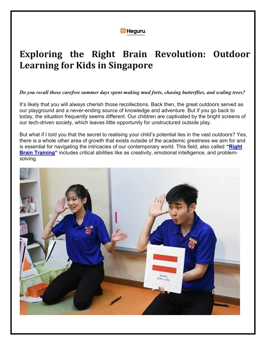 PPT - Exploring the Right Brain Revolution- Outdoor Learning for Kids ...