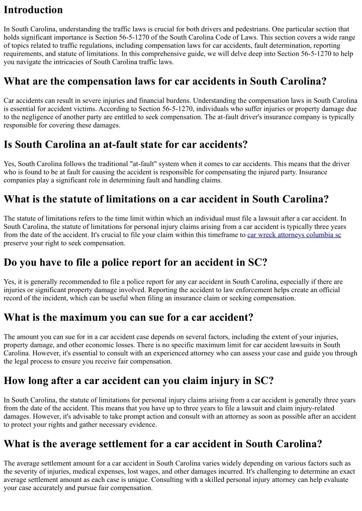 PPT - Decoding Section 56-5-1270: A Look into South Carolina Traffic ...