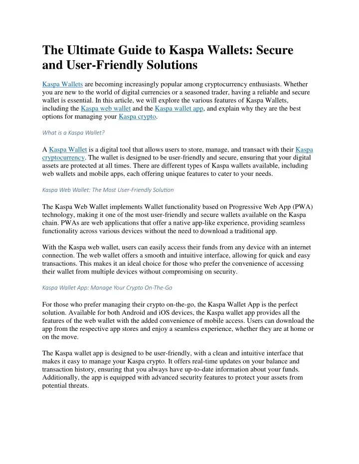 PPT - The Ultimate Guide to Kaspa Wallets Secure and User Friendly ...