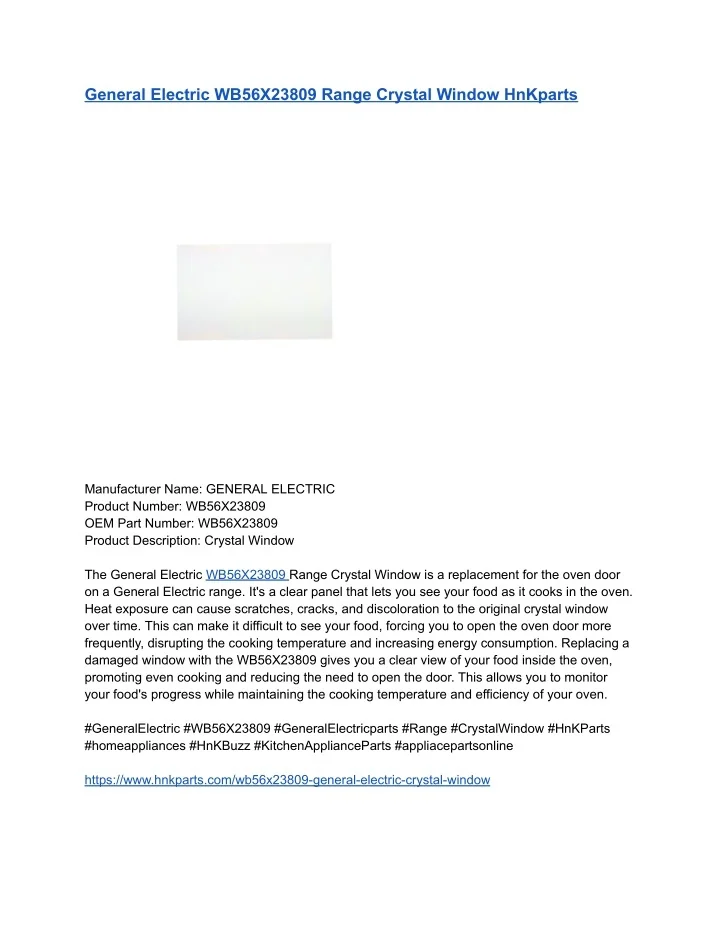 PPT - General Electric WB56X23809 Range Crystal Window HnKparts ...