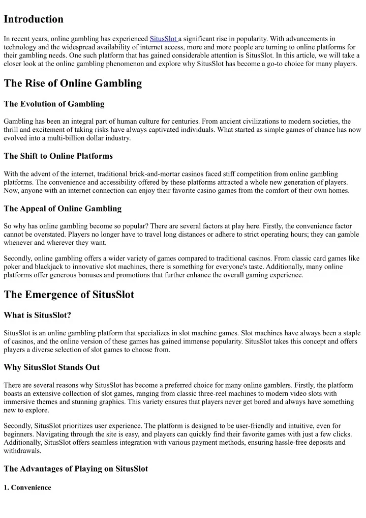 PPT - The Rise of SitusSlot: A Closer Look at the Online Gambling ...