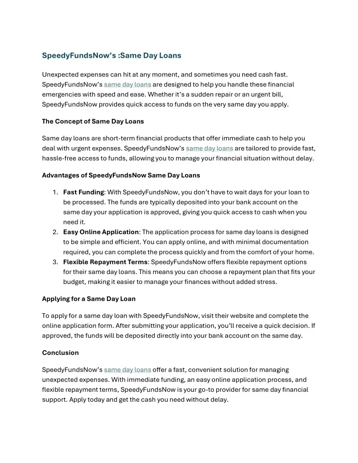 PPT - speedyfundsnow Same day loans PowerPoint Presentation, free ...