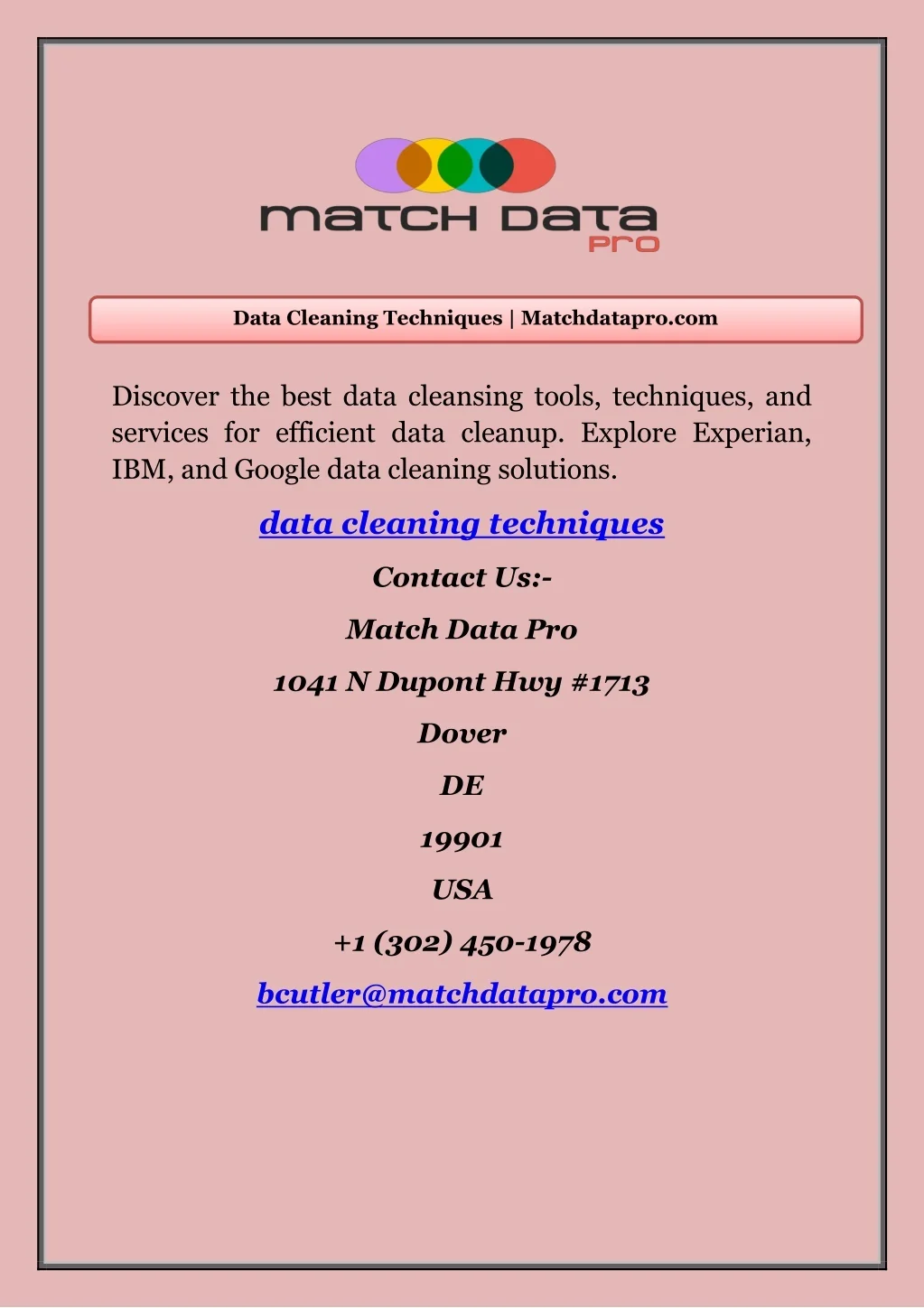 PPT - Data Cleaning Techniques | Matchdatapro.com PowerPoint ...