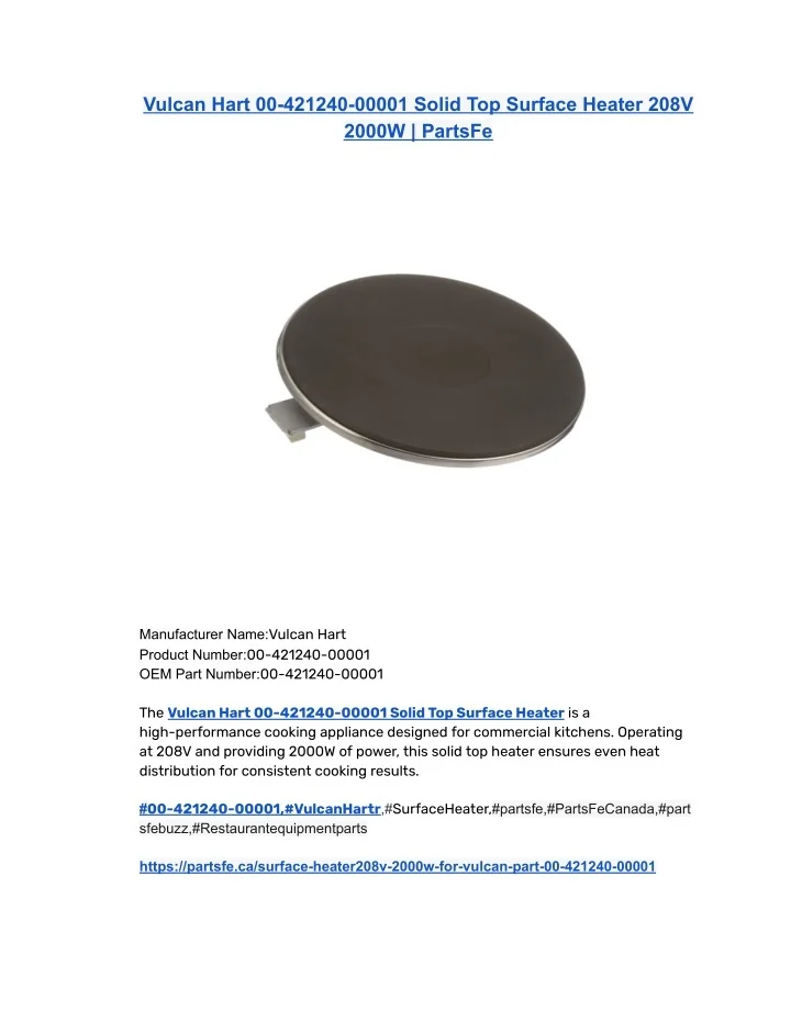 PPT - Vulcan Hart 00-421240-00001 Solid Top Surface Heater 208V 2000W ...