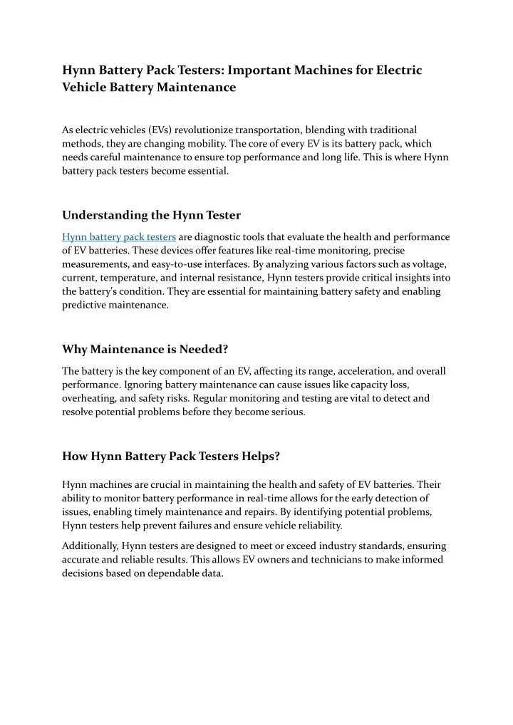 PPT - Hynn Battery Pack Testers Important Machines for Electric Vehicle ...