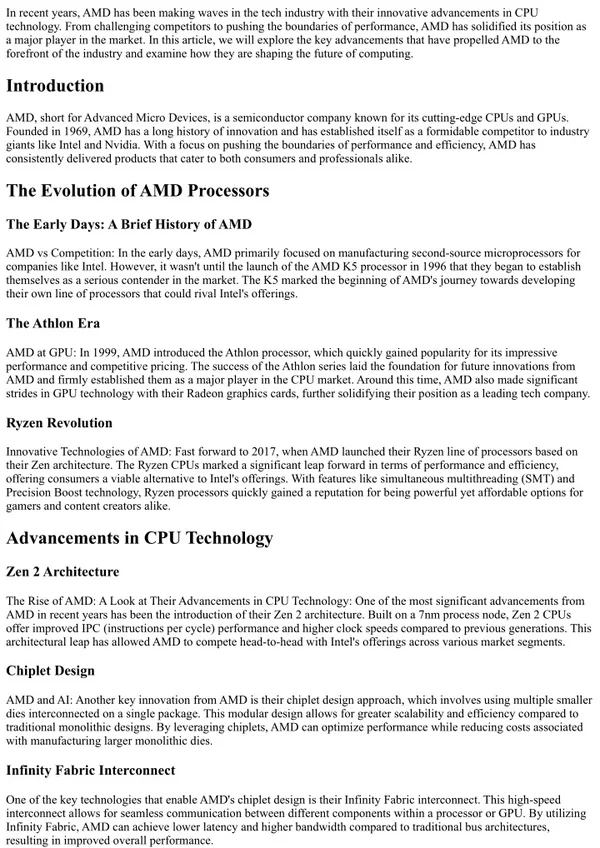 PPT - The Rise of AMD: A Look at their Advancements in CPU Technology ...
