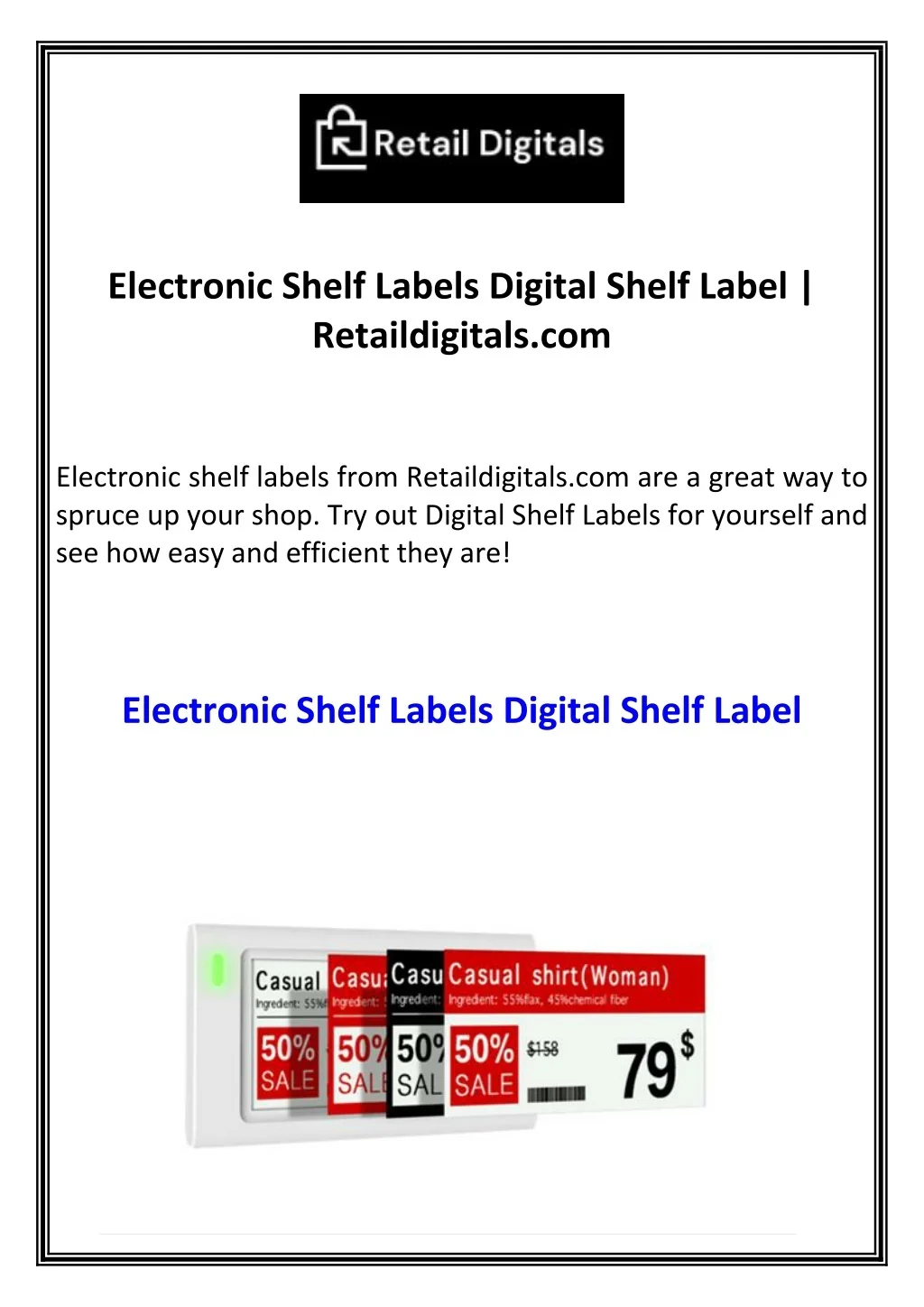 PPT - Electronic Shelf Labels Digital Shelf Label Retaildigitals.com ...
