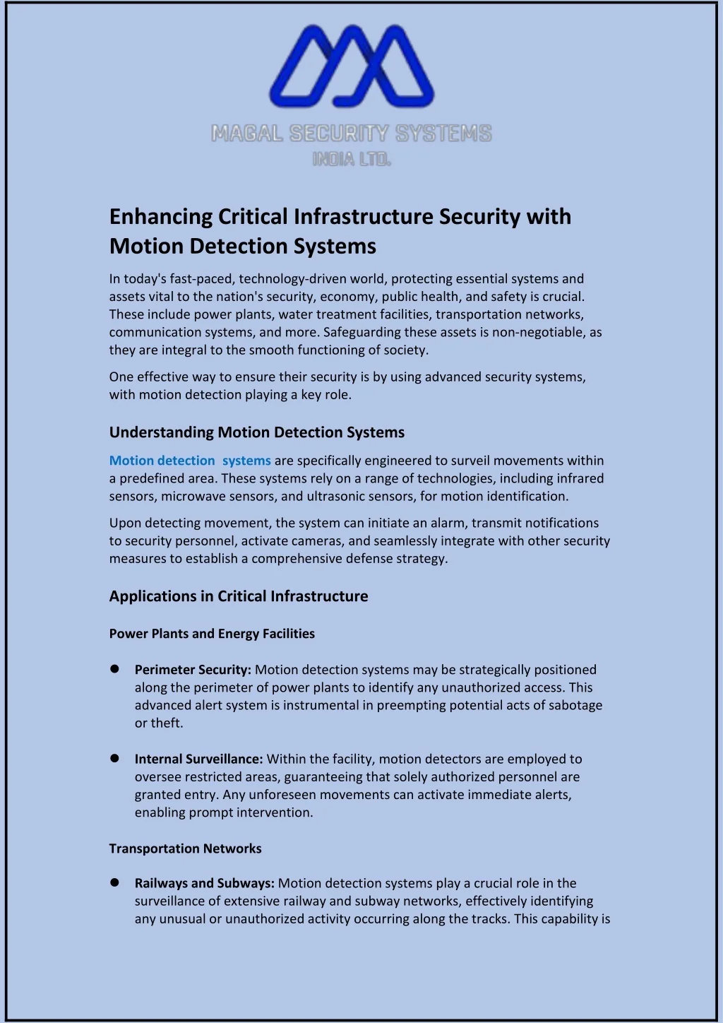PPT - Enhancing Critical Infrastructure Security with Motion Detection ...